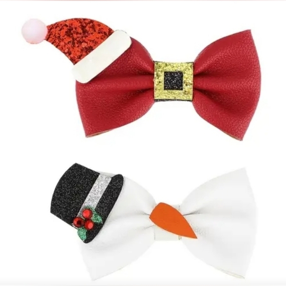 Accessories | Festive Red White Hair Bow Santa Or Snowman Pleather ...
